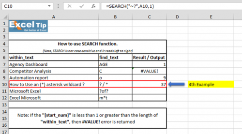 How to use SEARCH function in Microsoft Excel