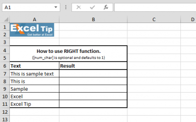 How to use RIGHT function in Excel