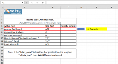 How to use SEARCH function in Microsoft Excel