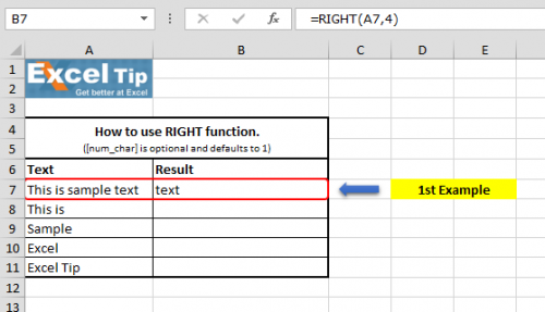 How to use RIGHT function in Excel