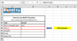 How to use RIGHT function in Excel