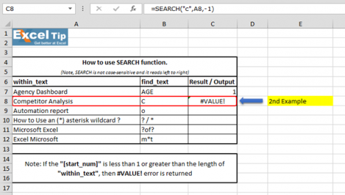 How to use SEARCH function in Microsoft Excel
