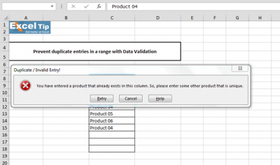 Prevent Duplicate Entries in a Range with Excel Data Validation