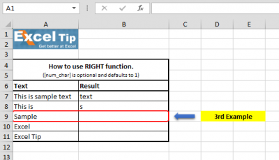 How to use RIGHT function in Excel
