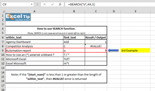 How to use SEARCH function in Microsoft Excel