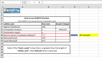 How to use SEARCH function in Microsoft Excel