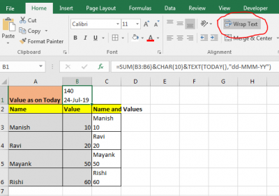 How to Insert a Line Break using Formula in Excel