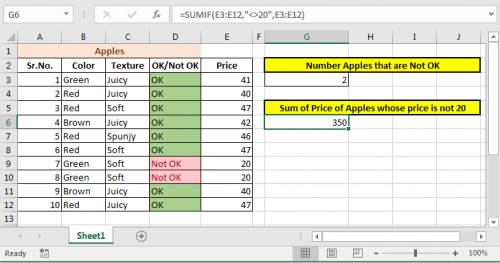 Excel Operations If Not Equal To