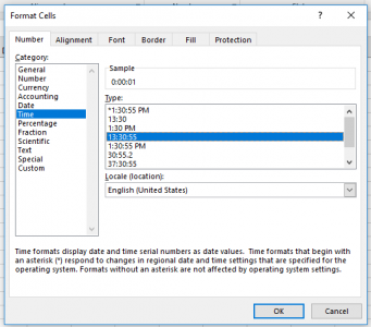 Excel convert decimal Seconds into time format