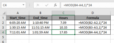 How to take Time difference in hours as decimal value in Excel