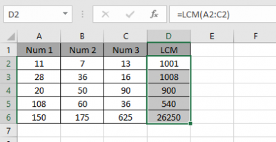 How to use the LCM Function in Excel