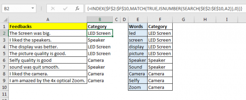 Categorize String Based On Keywords In Excel