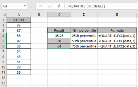 How to use the QUARTILE.EXC Function in Excel