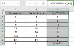 How to use the QUOTIENT function in Excel