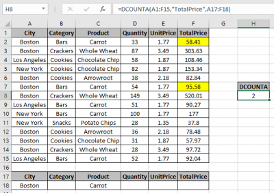How to use the DCOUNTA Function in Excel