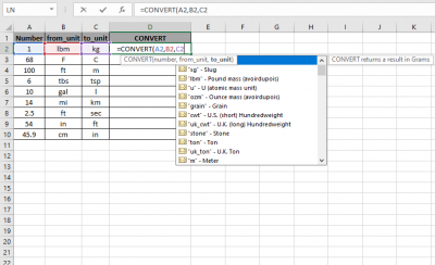 How to use the CONVERT Function in Excel