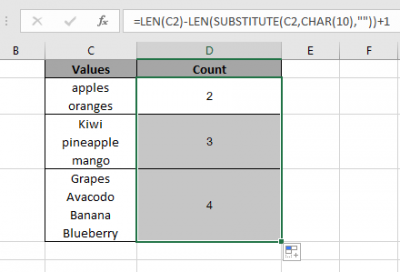 Count number of new lines in a cell