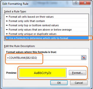 Highlight Cell if Cell in Other Columns are Blank