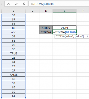 How to use the STDEVA Function in Excel