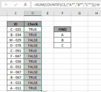 Count cells if starts with a, b or c in range in Excel