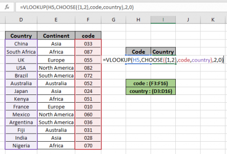 Lookup to left with VLOOKUP function in Excel