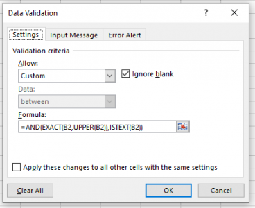 Validate only uppercase in data validation
