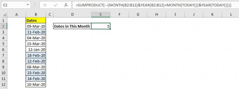How To Count Dates Of Current Month In Excel Range