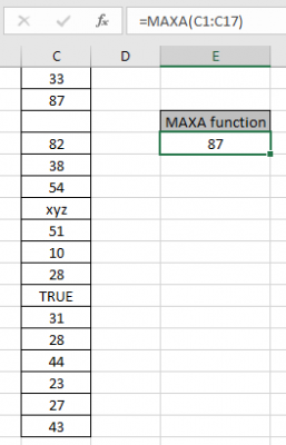 How to use the MAXA function in Excel