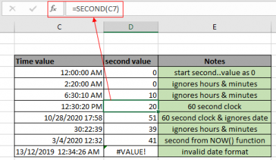 How to use the SECOND function in Excel