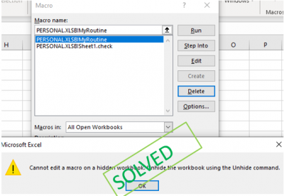 Cannot Edit a Macro on a Hidden Workbook Error. How to Solve it?