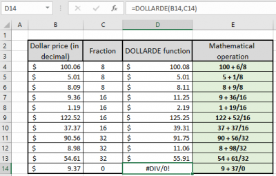 How to use the DOLLARDE function in Excel