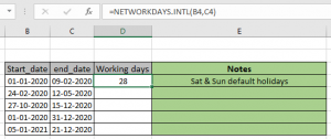 How to Get net working days in Excel